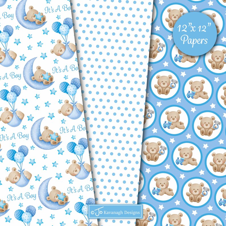 Baby Digital Paper, Baby Boy Digital Paper, Baby Scrapbook Papers, New ...