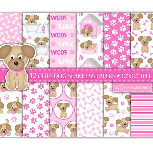 Cute Puppies Digital Paper Pack Dog Scrapbook Pages Bobtail | Etsy