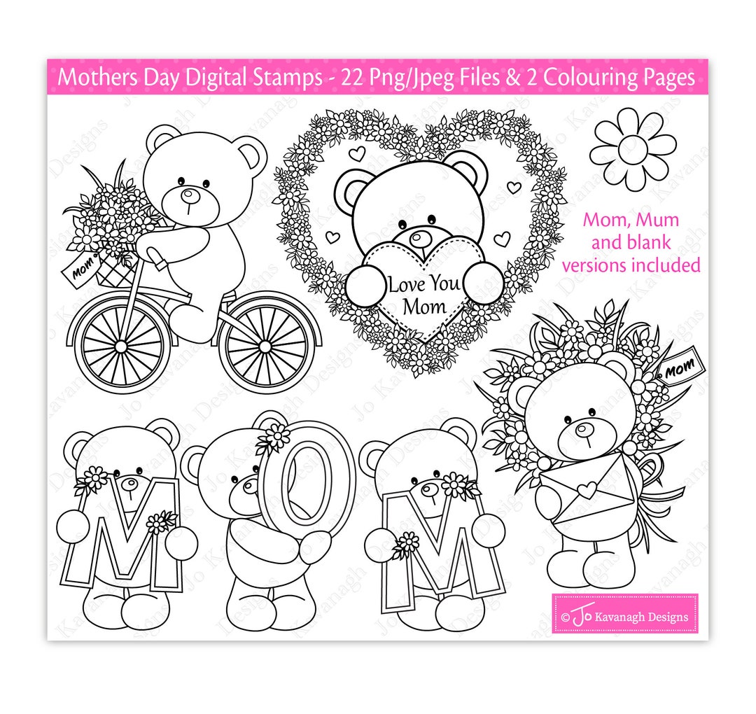 Mothers Day Digital Stamps, Cute Bear Digital Stamps, Mom Digital ...