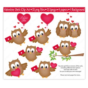 Valentine Clipart,valentine Digital Papers,valentine Owls Clip Art,owl ...