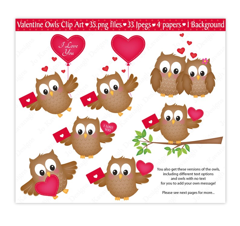 Valentine Clipartvalentine Digital Papersvalentine Owls Clip - Etsy