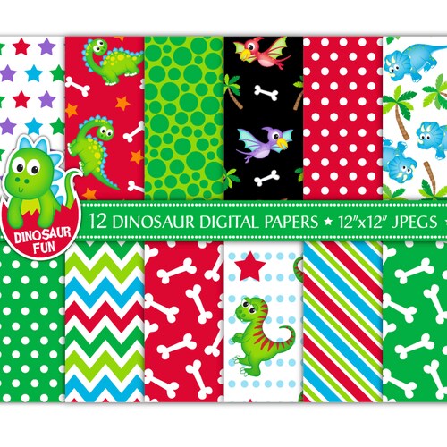 Dinosaurs Digital Paper Dinosaur Scrapbook Commercial Use - Etsy Canada