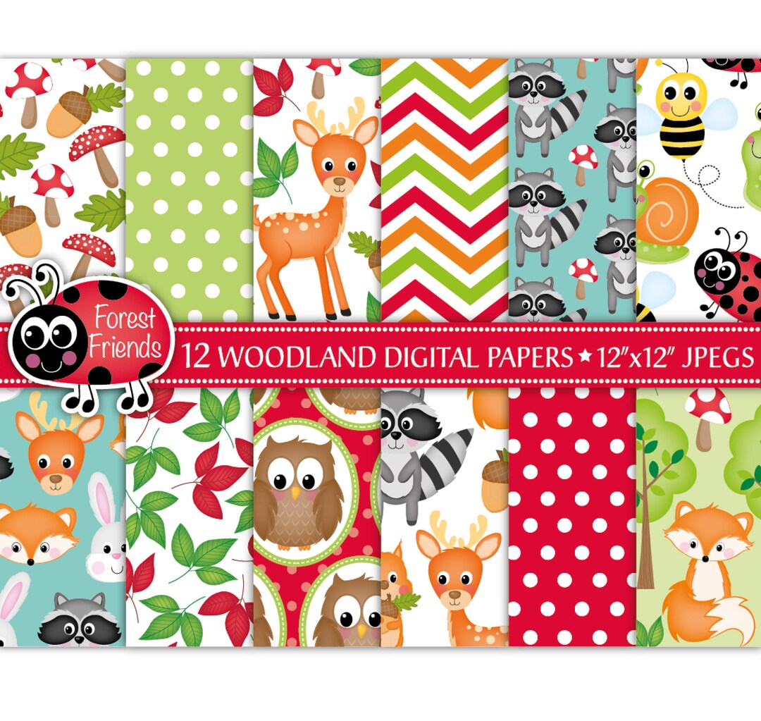 Woodland Animals Digital Paper,forest Animals Paper,woodland Clipart ...