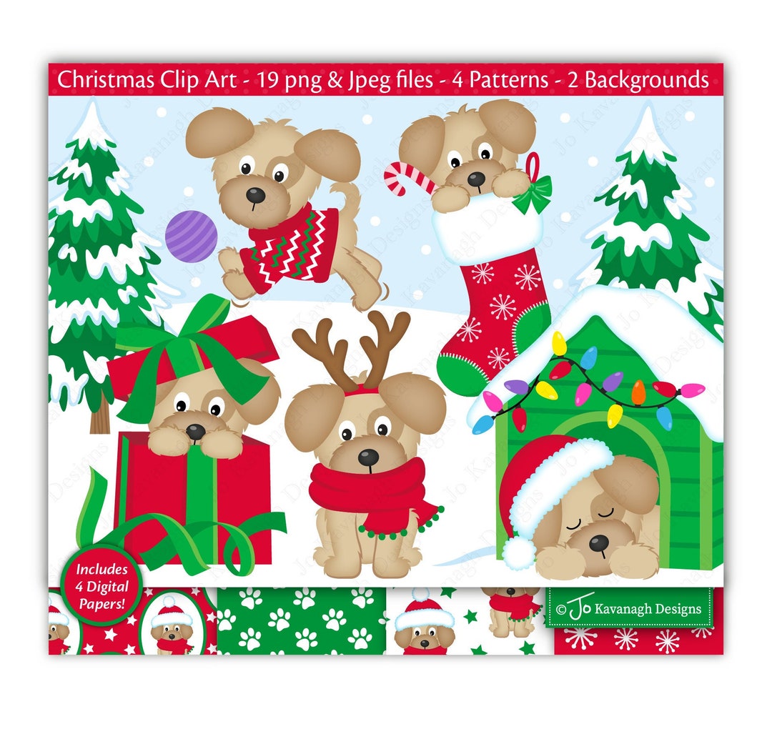 Christmas Dogs Clipart, Cute Puppy Dog Clipart, Christmas Dog ...