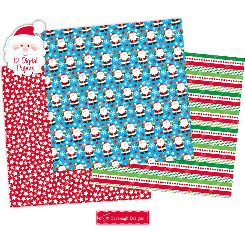 Christmas Digital Papers,christmas Scrapbook Papers,santa Paper ...