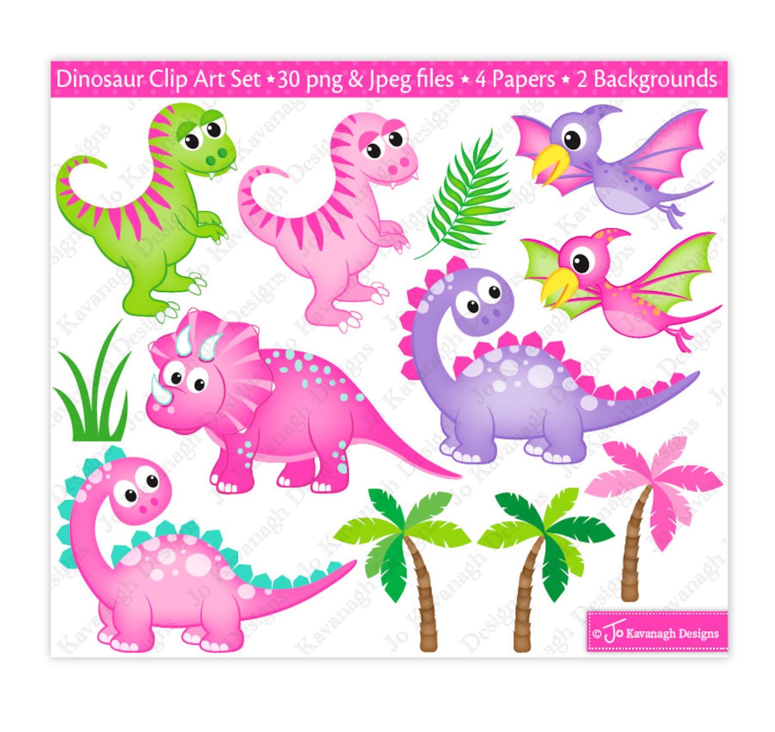 Dinosaur Clipart & Digital Paper Girl Dinosaurs Clipart Pink | Etsy