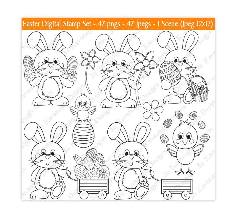 Easter Digital Stamps,easter Bunny Stamps,easter Clipart,easter Bunny ...