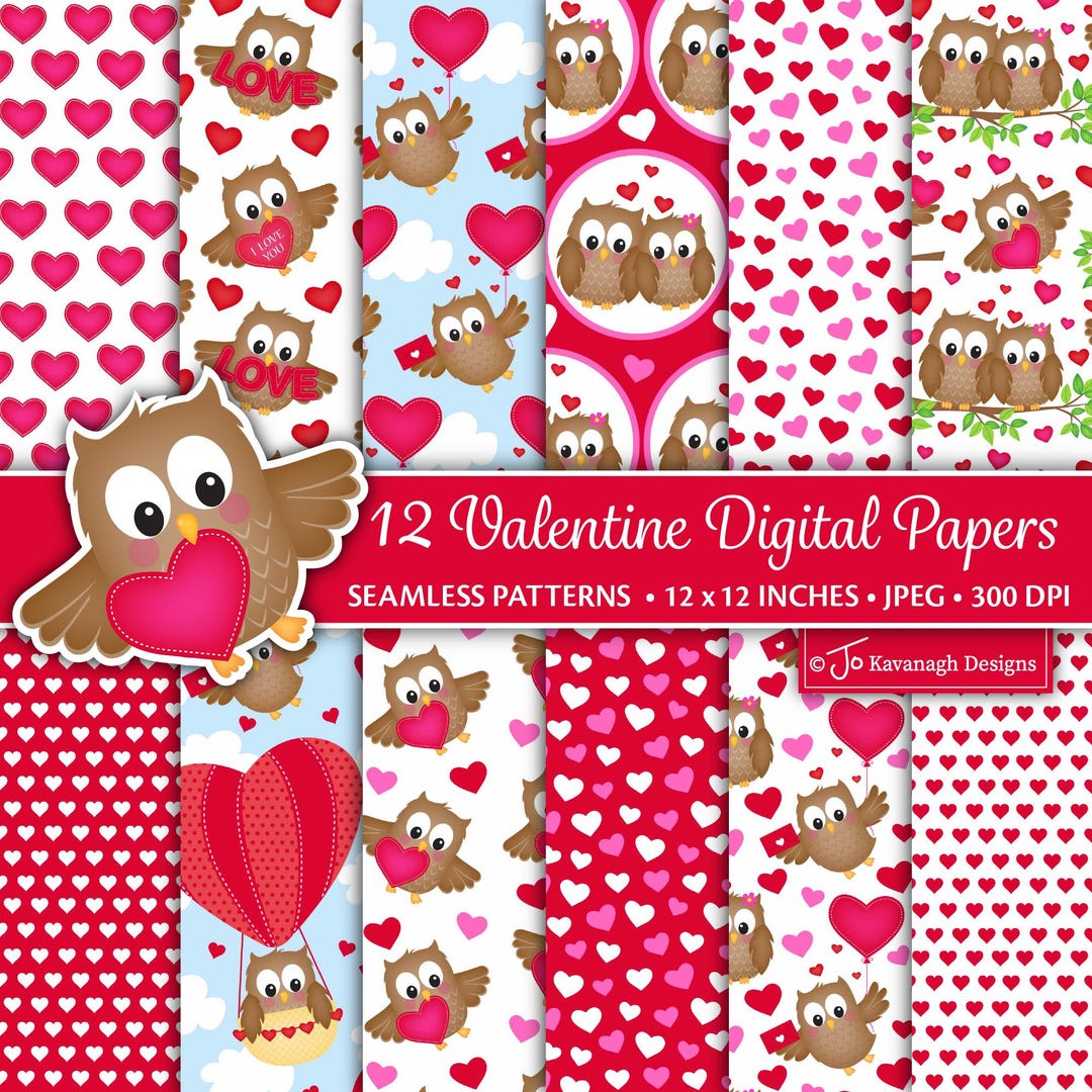 Valentine Digital Paper, Valentine's Day Scrapbook Paper, Valentine ...