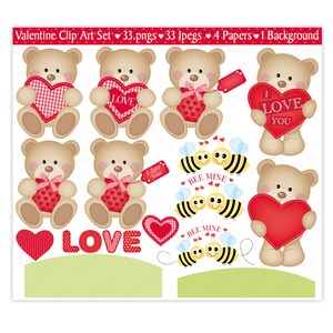 Valentine Clipart, Valentine Bears Clipart, Valentine Digital Papers ...