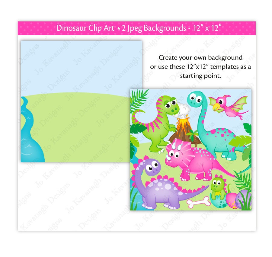 Dinosaur Clipart & Digital Paper, Girl Dinosaurs Clipart, Pink Dinosaur ...