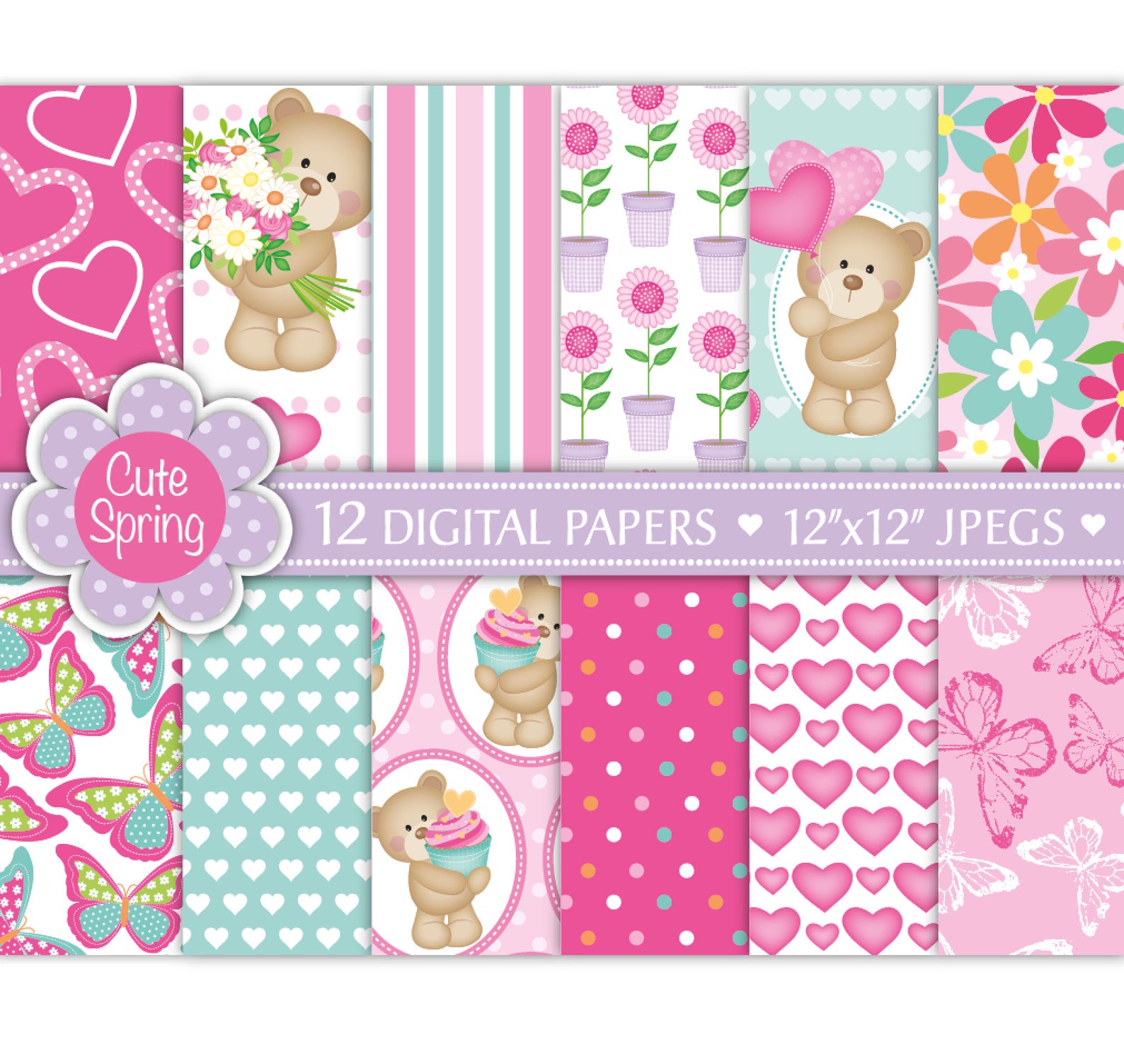 Bear Digital Papers,mother's Day Digital Paper,cute Bears,birthday ...