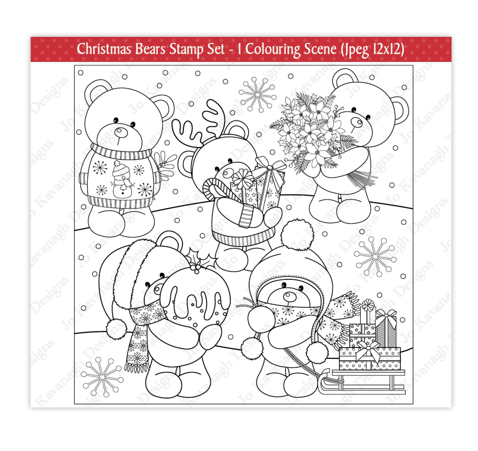 Christmas Digital Stampsdigital Stampschristmas Bear Digital - Etsy