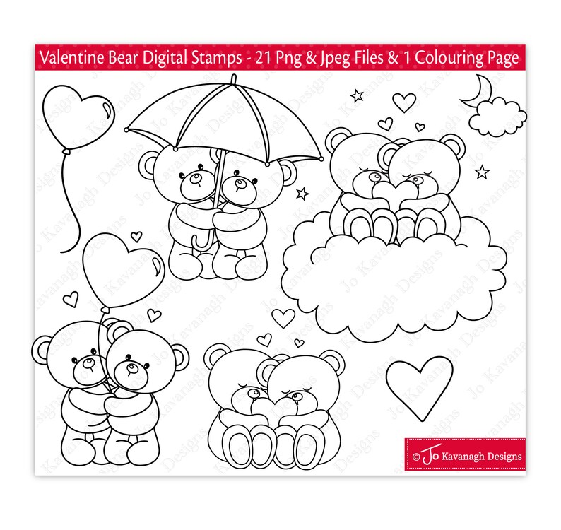 Valentine Digital Stamps, Digital Stamps, Valentine Stamps, Bear ...