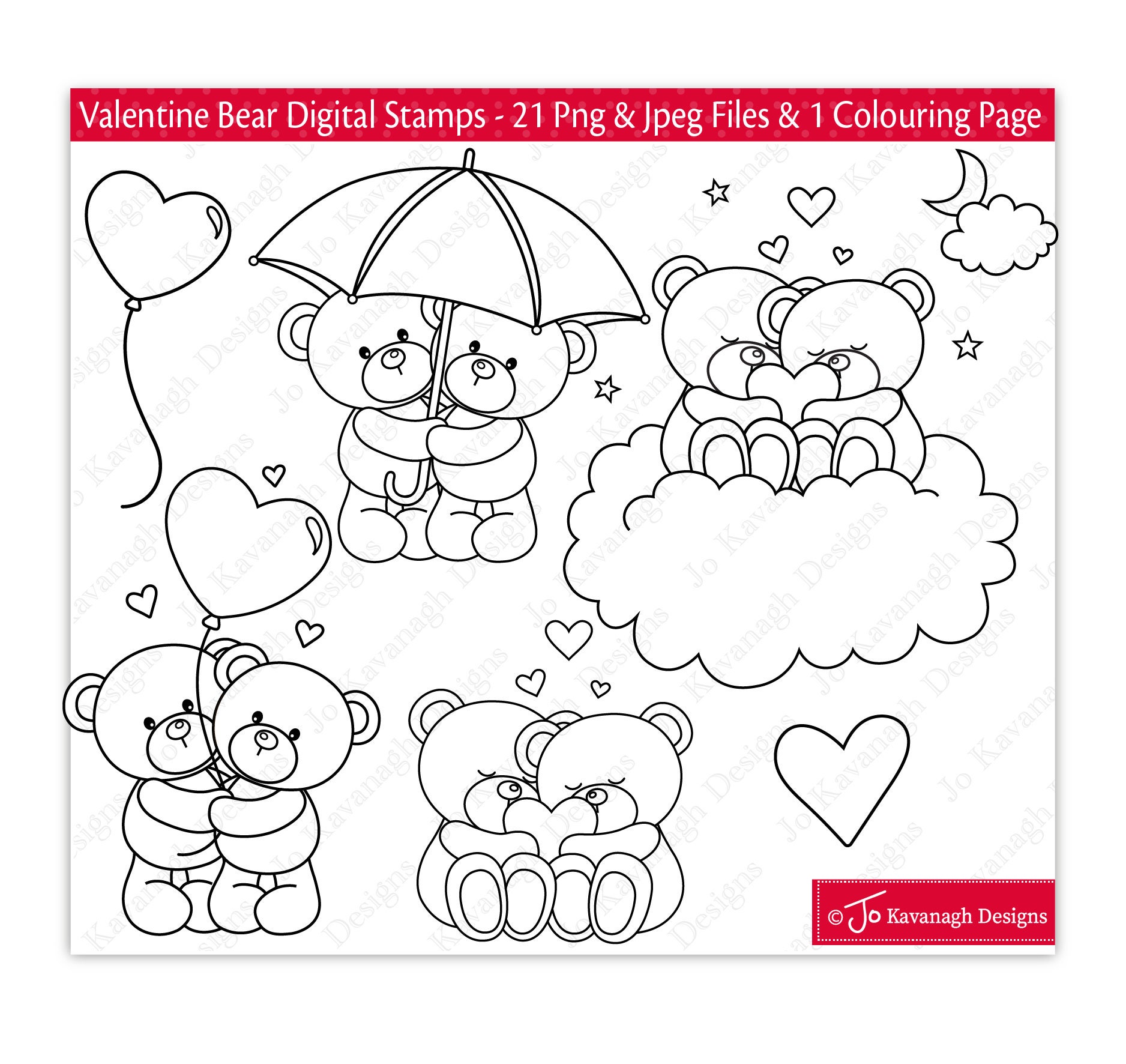 Valentine Digital Stamps, Digital Stamps, Valentine Stamps, Bear ...