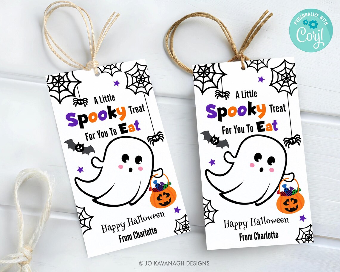 Editable Happy Halloween Gift Tags, Ghost Trick or Treat Favour Bag Tag ...