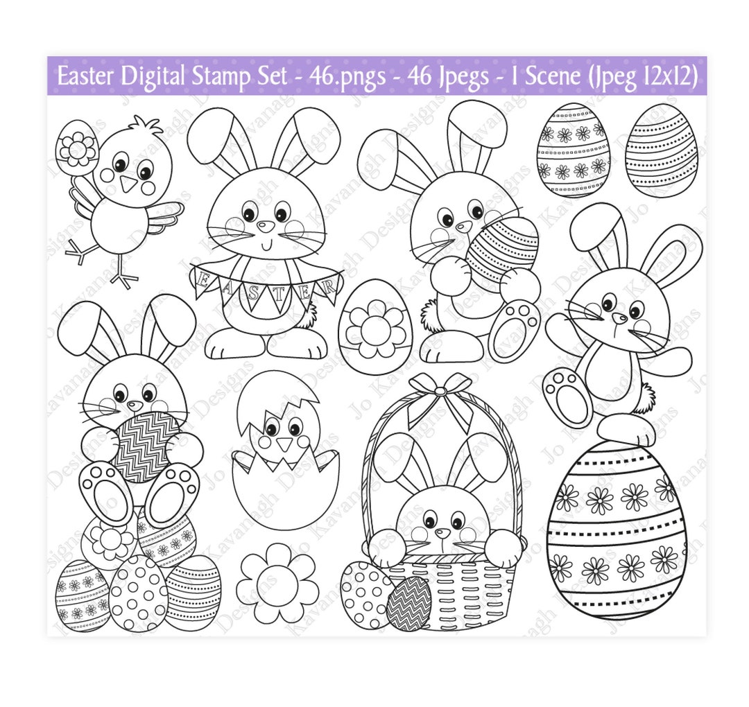 Easter Digital Stamps,easter Stamps,easter Clipart,easter Colouring ...