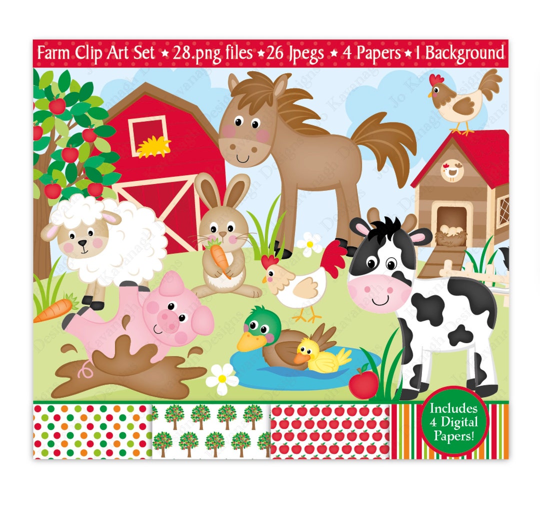 Farm Clipart,farm Animal Digital Papers,farm Clip Art,cute Farm Animals ...