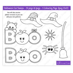 Halloween Digital Stamps, Halloween Cat Digital Stamps, Cat Digital ...