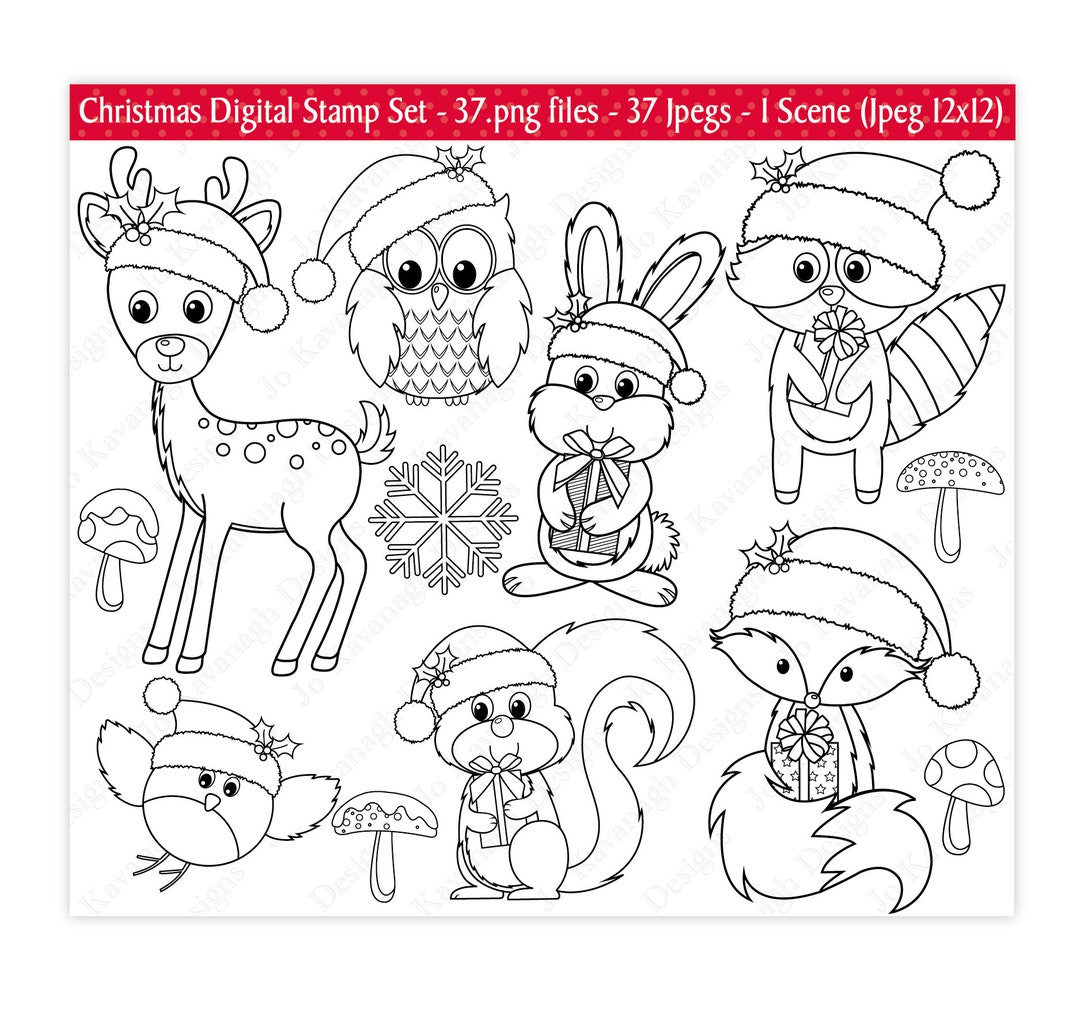 Christmas Digital Stamps, Christmas Woodland Stamps, Christmas Clipart ...