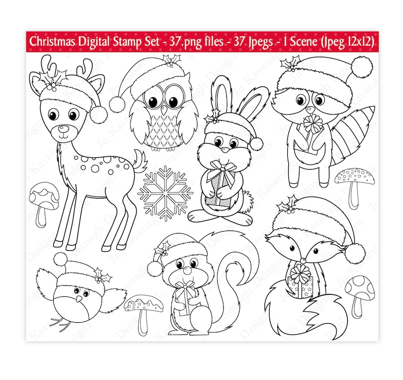 Christmas Digital Stamps Christmas Woodland Stamps Christmas - Etsy