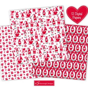 Valentine Digital Papers, Gnome Digital Papers, Valentine Gnome, Gnome ...