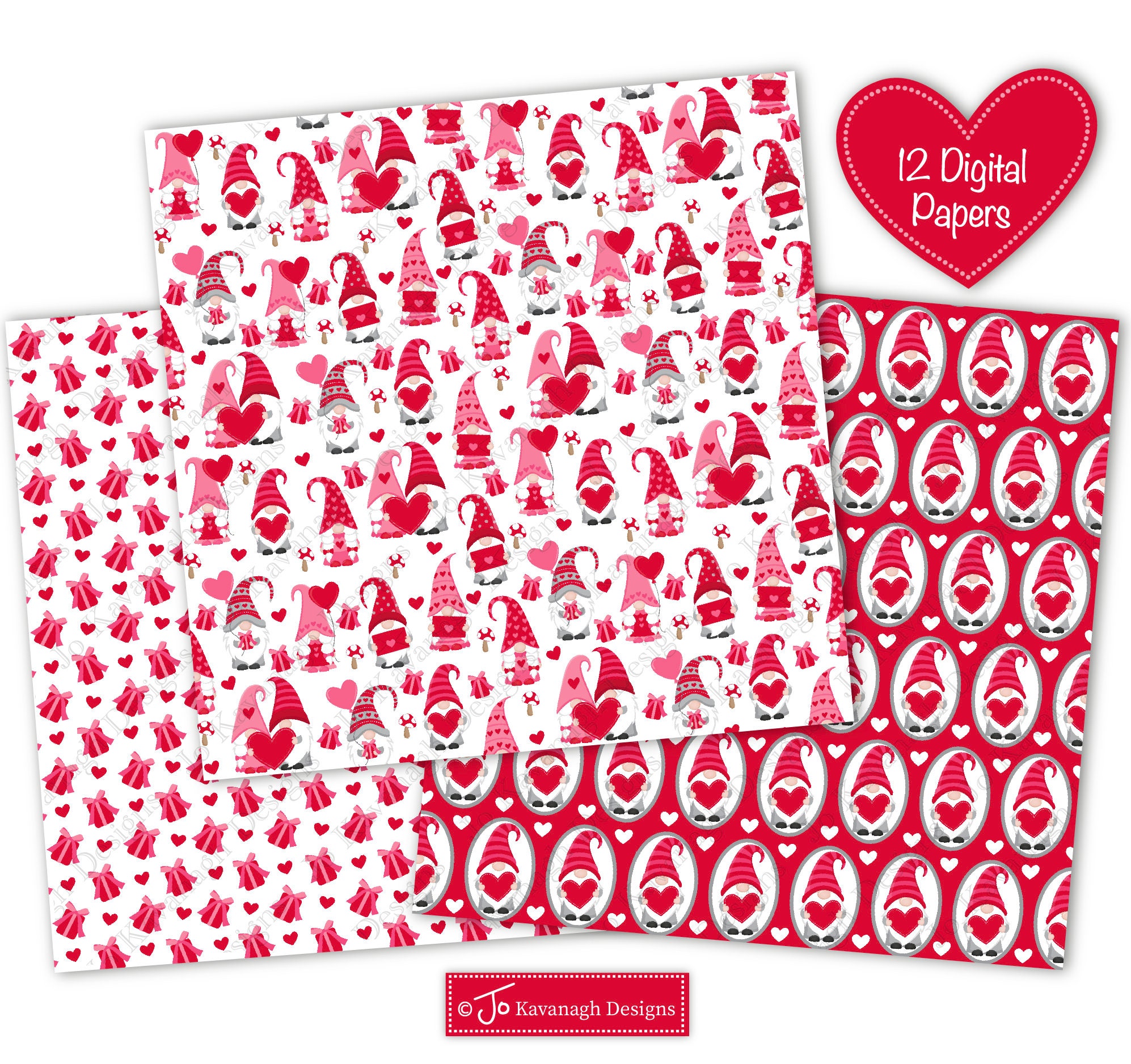 Valentine Digital Papers Gnome Digital Papers Valentine - Etsy UK