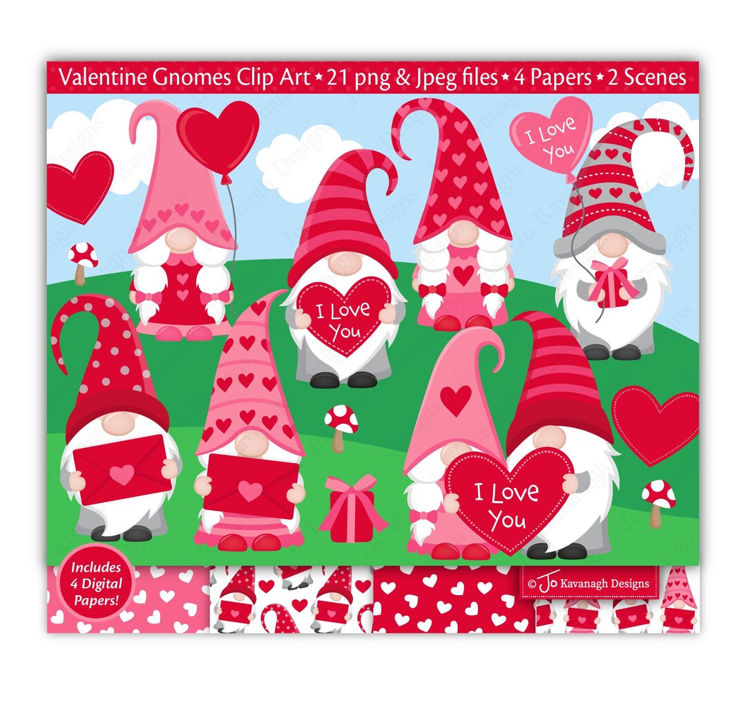 Valentine Gnome Clipart, Valentine Clipart, Gnome Clipart, Cute Gnomes ...