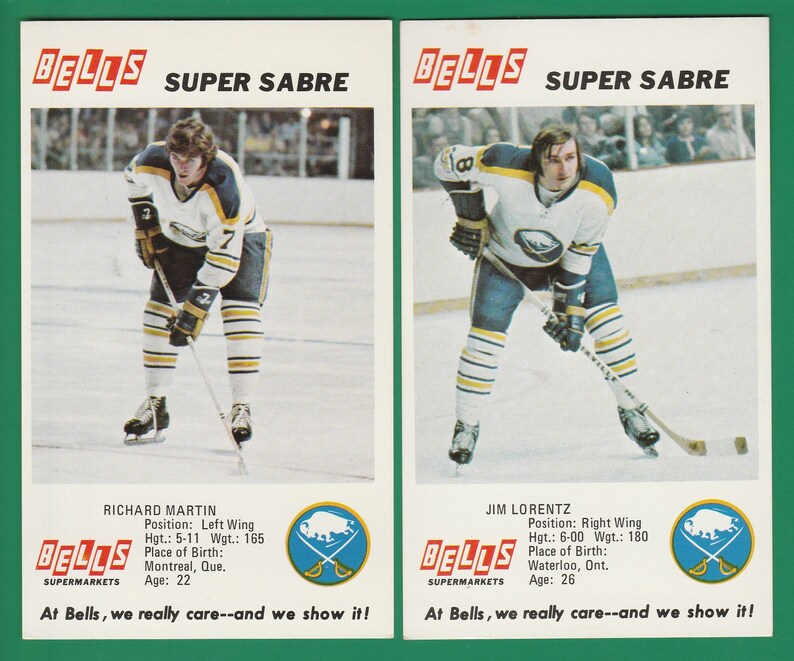 1973-73 Bells Supermarkets "super Sabre" Group of 4 Buffalo Sabres ...