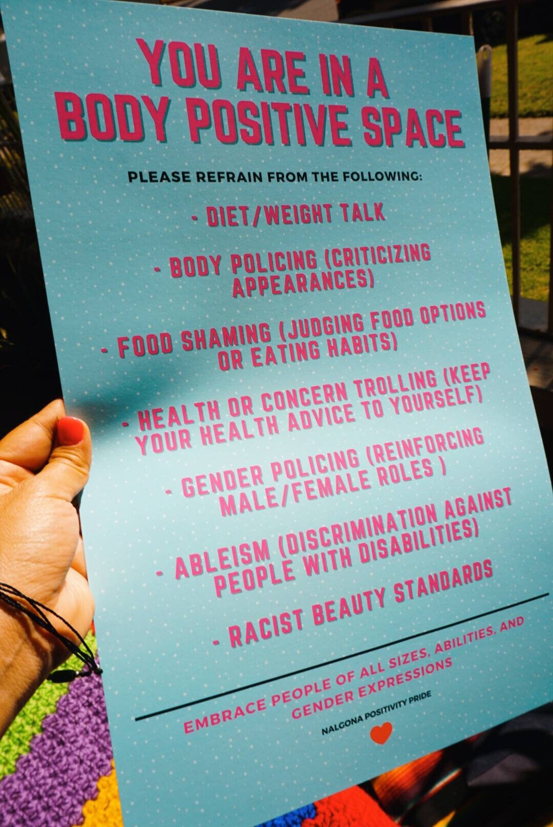 Poster: You Are in a Body Positive Space — Nalgona Positivity Pride