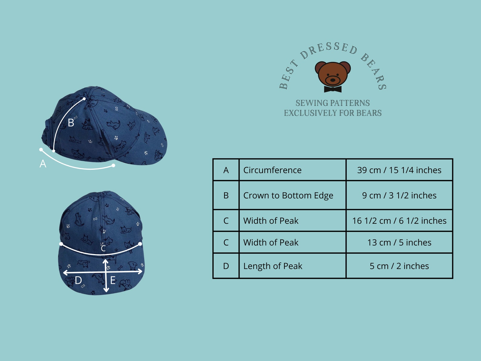 Teddy Bear BASEBALL CAP PDF Pattern Fits 15-18 Inch Teddy Bears Such as ...
