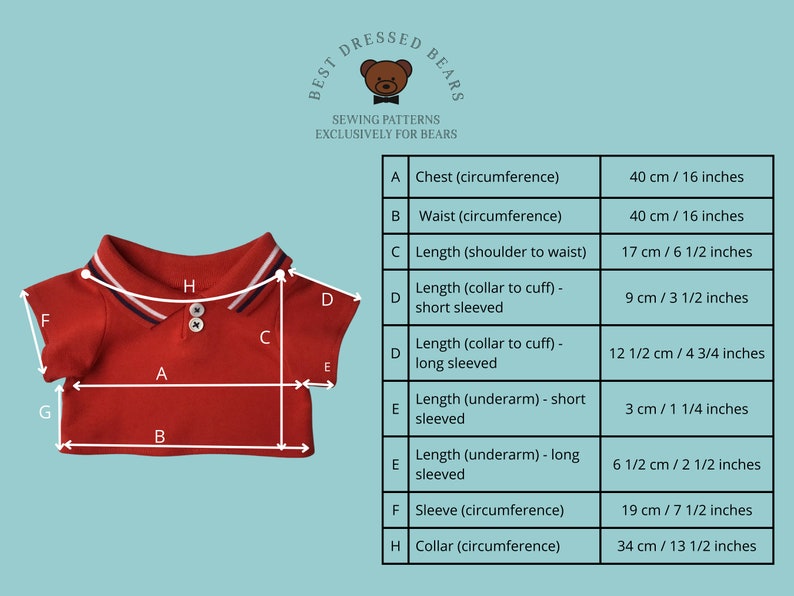 Teddy Bear Polo Shirt Pdf Pattern Fits 15 18 Inch Teddy Bears Such As