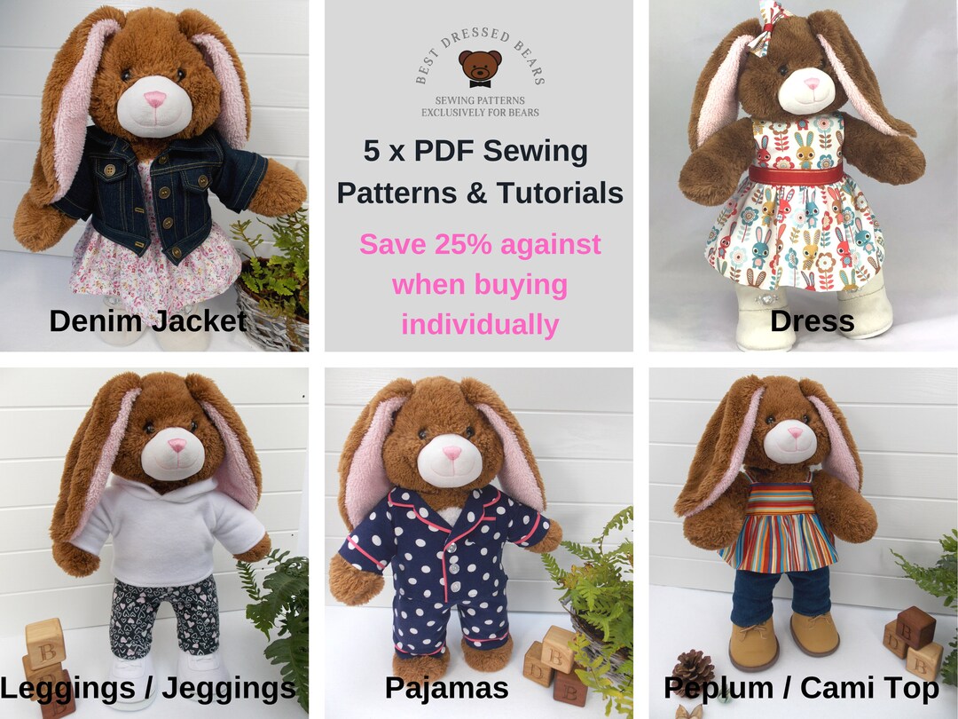 5 X PDF Patterns for Teddy Bear Clothes SAVE 25% teddy - Etsy