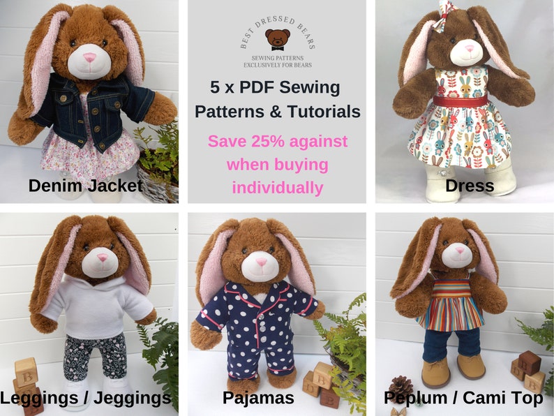 5 X PDF Patterns for Teddy Bear Clothes SAVE 25% teddy - Etsy