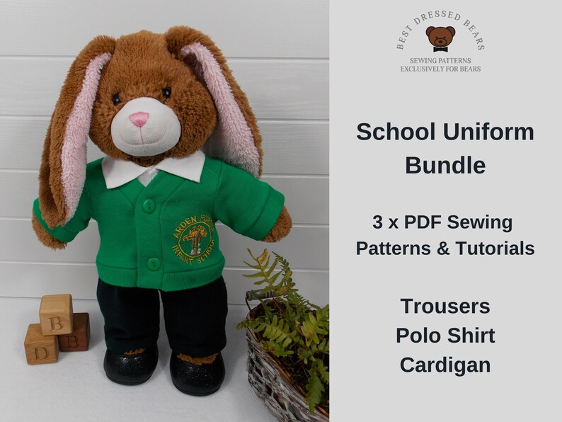 Teddy Bear School Uniform PDF Pattern Fits Build A Bear & - Etsy