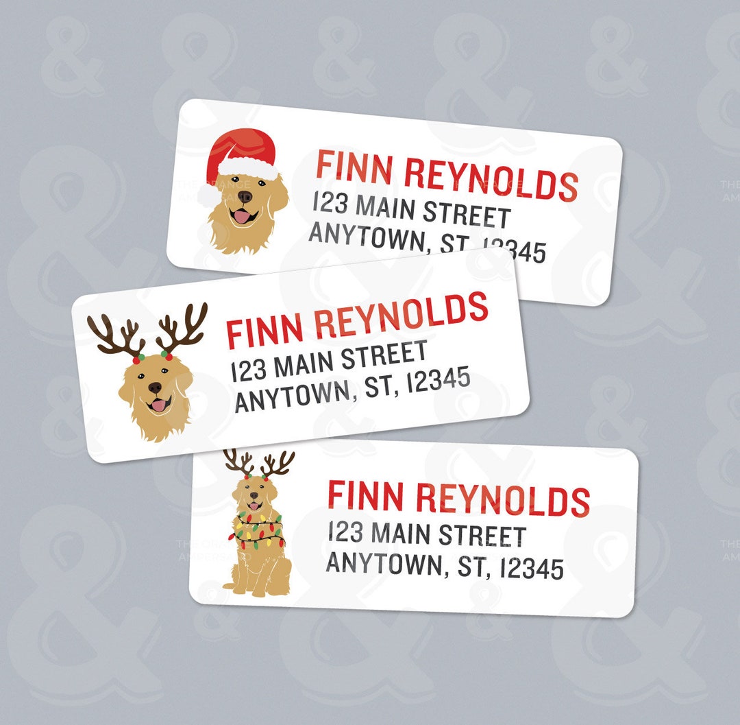 Customized Christmas Golden Retriever Return Address Labels (3 Golden ...