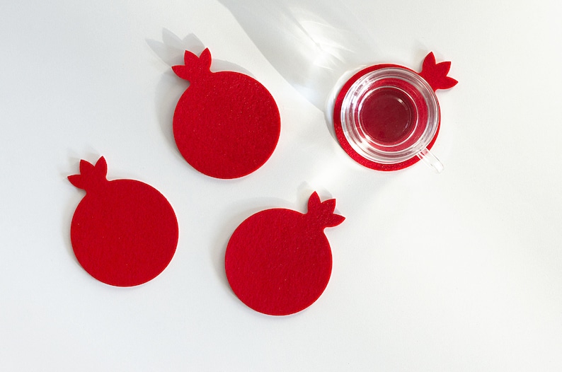 Red Coasters / Pomegranate / Felt Coasters / Red Decor - Etsy