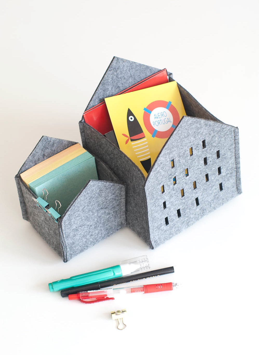 Storage Organizer / Felt Organizer / Set of 3 Houses / Light Gray Desk ...