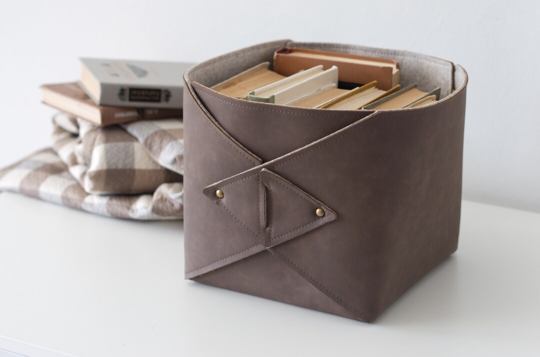 Vegan Leather Storage Bin / Storage Basket With Buttons / Home Storage ...