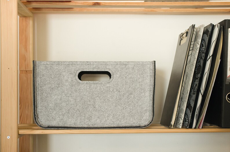 Felt Storage Basket / Light Gray Color Inside Storage Bin / - Etsy