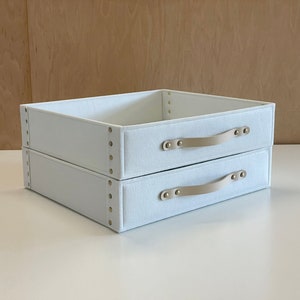 Drawer Box With a Leather Handle / Felt Storage Bin / Low Storage Box ...