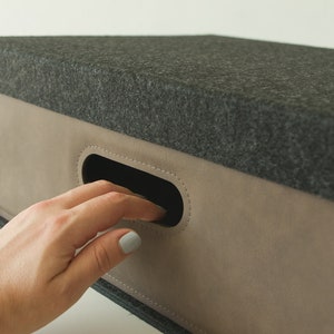 Vegan Leather Storage Basket With Lid / Felt Storage Container/ Home ...