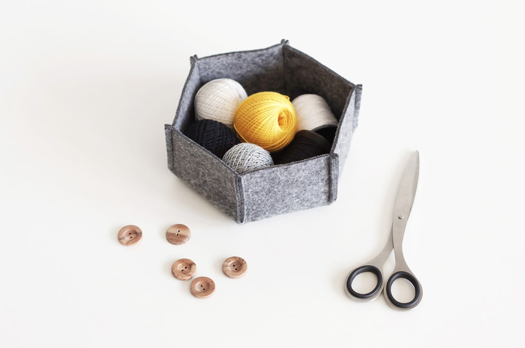 Set of 2 Hexagon Felt Containers/ Knitting Box/ Home Organization Bin ...