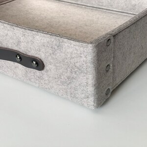 Drawer Box With a Leather Handle / Felt Storage Bin / Low Storage Box ...