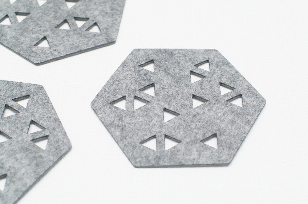 Hexagon Coasters / Felt Coasters / Set of 4 Coasters / Set of - Etsy