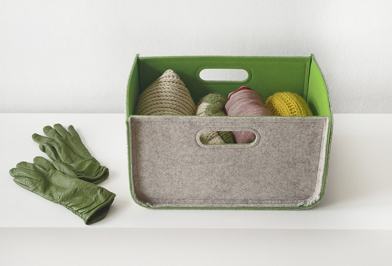 Felt Storage Basket / Stone + Color Inside Storage Bin / Clothes ...