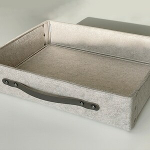 Drawer Box With a Leather Handle / Felt Storage Bin / Low Storage Box ...