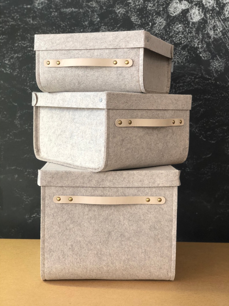 Set of 3 Bins With Lids / Felt Storage Bins / Home Storage / - Etsy