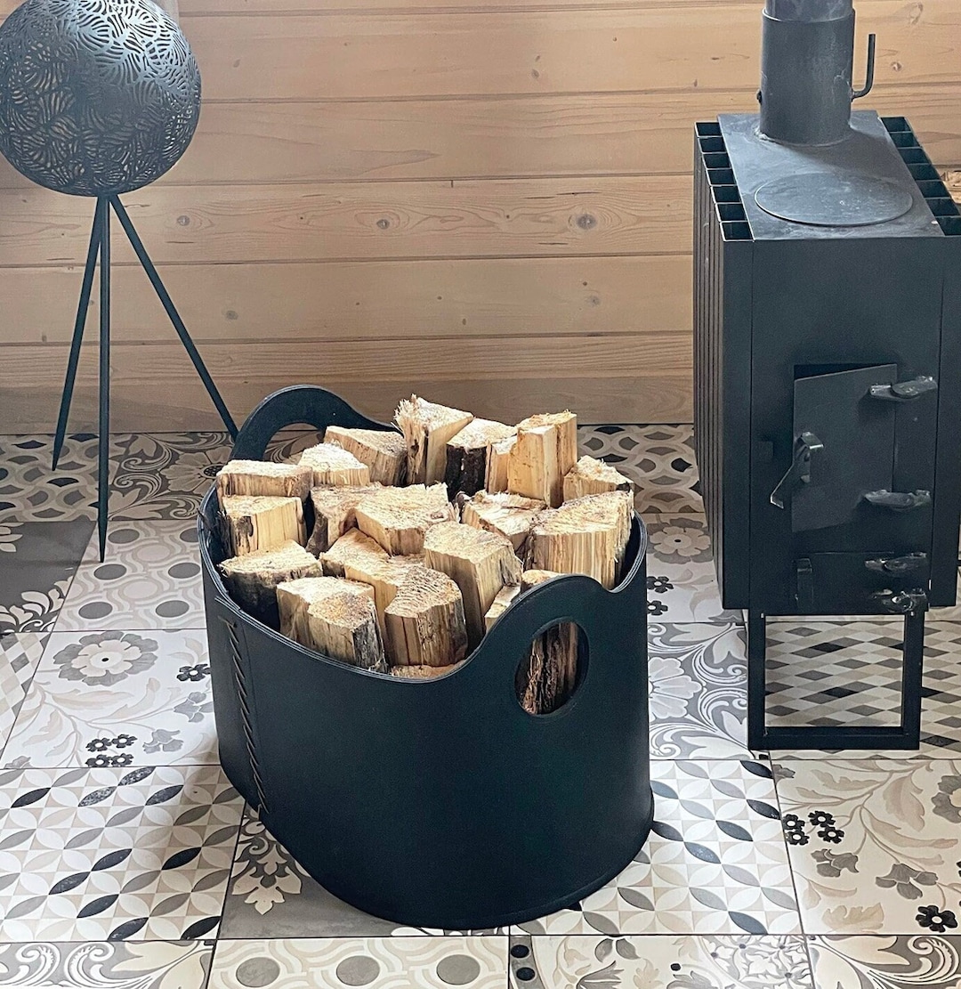 Modern Log Basket for Fireplace/ Firewood Basket/ Strong Storage Basket ...