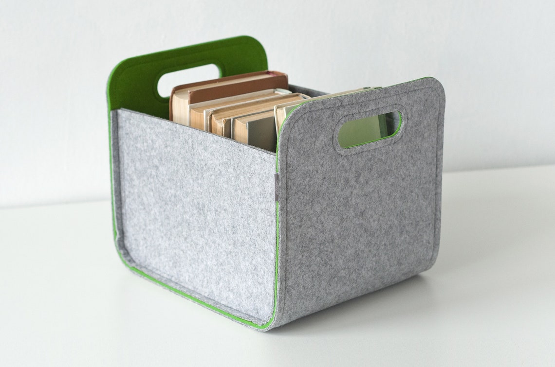 Light Gray and Colorful Felt Storage Bin / Household Storage / - Etsy