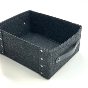 Drawer Box With a Leather Handle / Felt Storage Bin / Low Storage Box ...